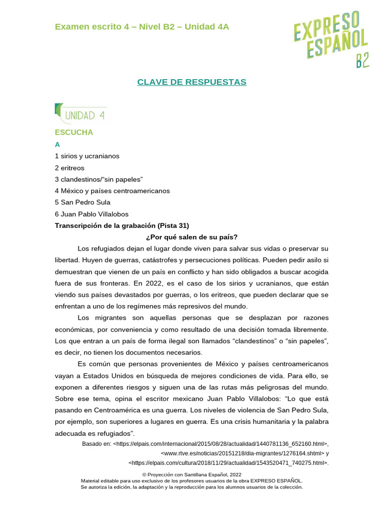 Orig Neb2 Un4a PV Resp Esp Ef2 M | PDF | Refugiado