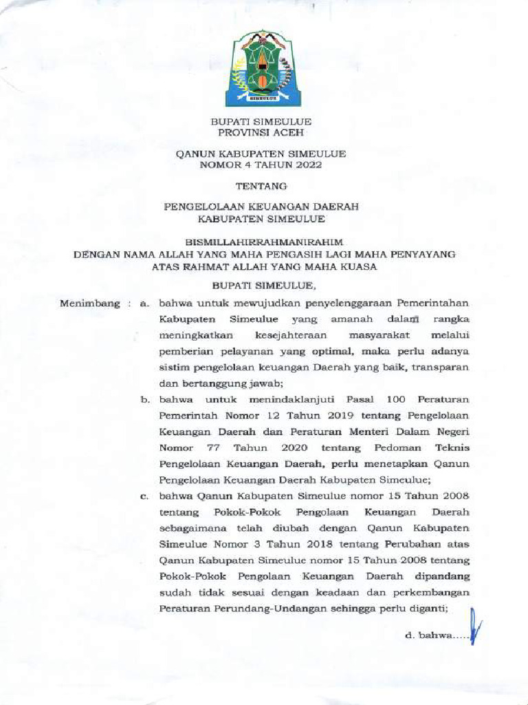 Qanun Kabupaten Simeulue Nomor 4tahun 2022 11 | PDF