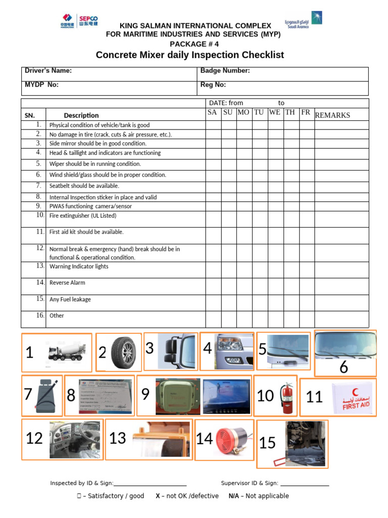 Mixer Truck daily inspection checklist | PDF