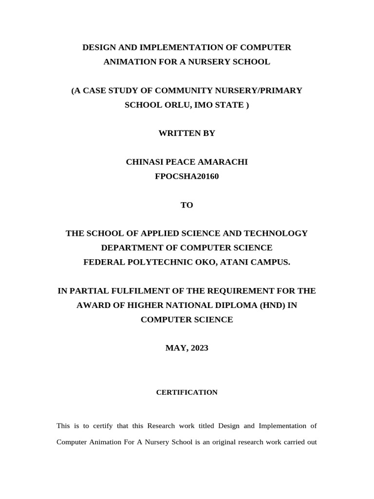 Design and Implementation of Computer Animation For Nursery Pupils | PDF