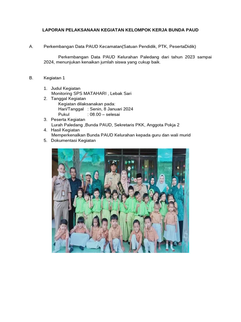 (Jan-Des 24) LAPORAN PELAKSANAAN KEGIATAN POKJA BUNDA PAUD | PDF