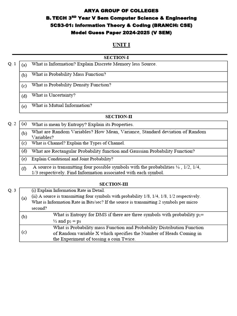 ITC Guess paper 2024 | PDF | Statistical Theory | Algorithms