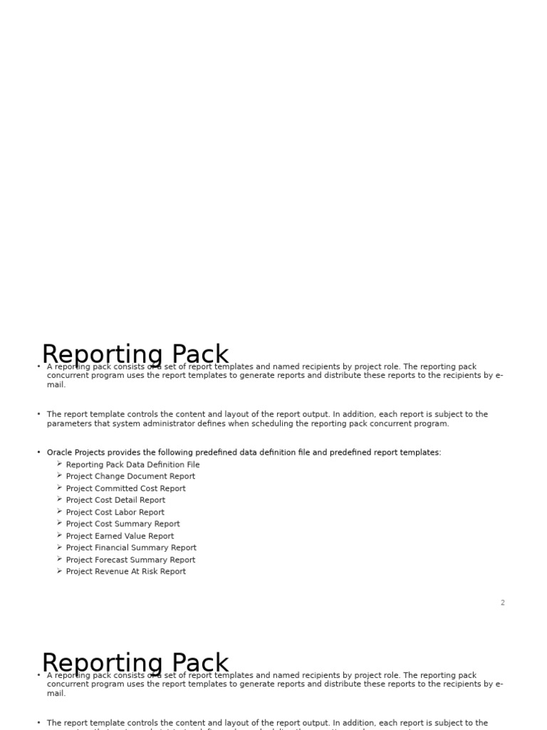 Oracle Projects Reporting Pack Guide | PDF