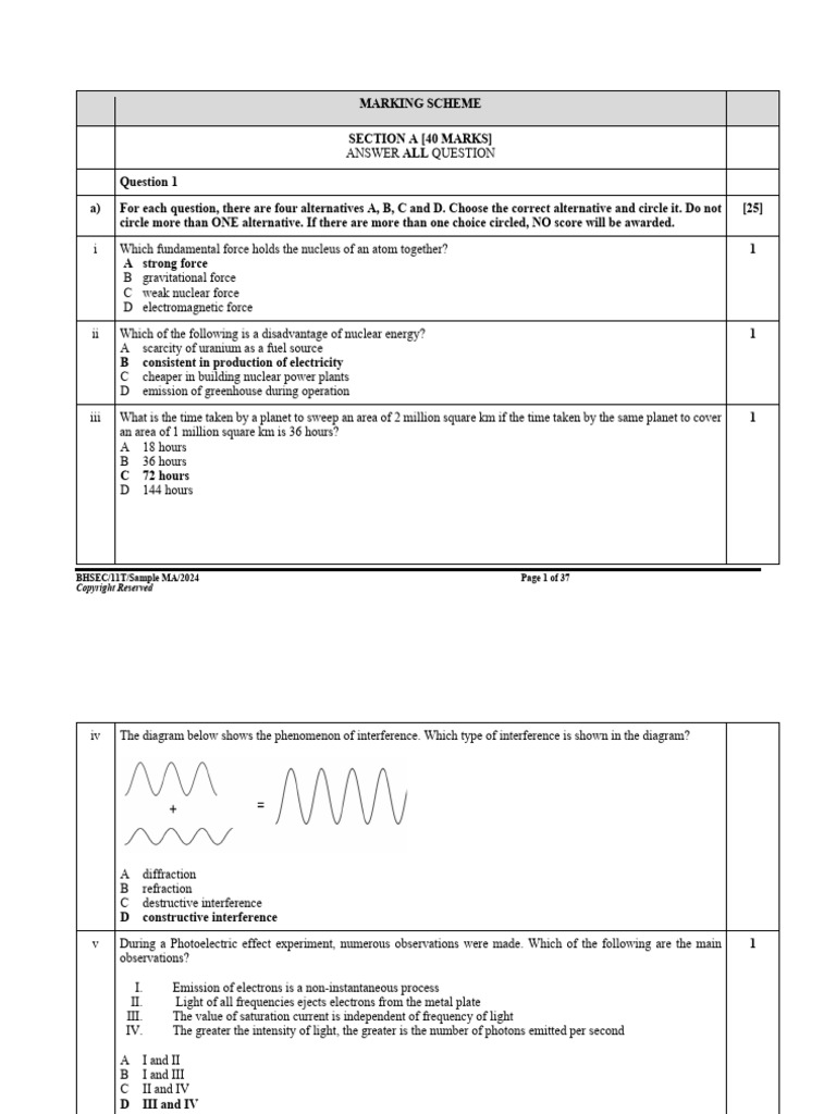 BHSEC - 2024 - Physics - Final 1 - Sample - MA | PDF | Force ...