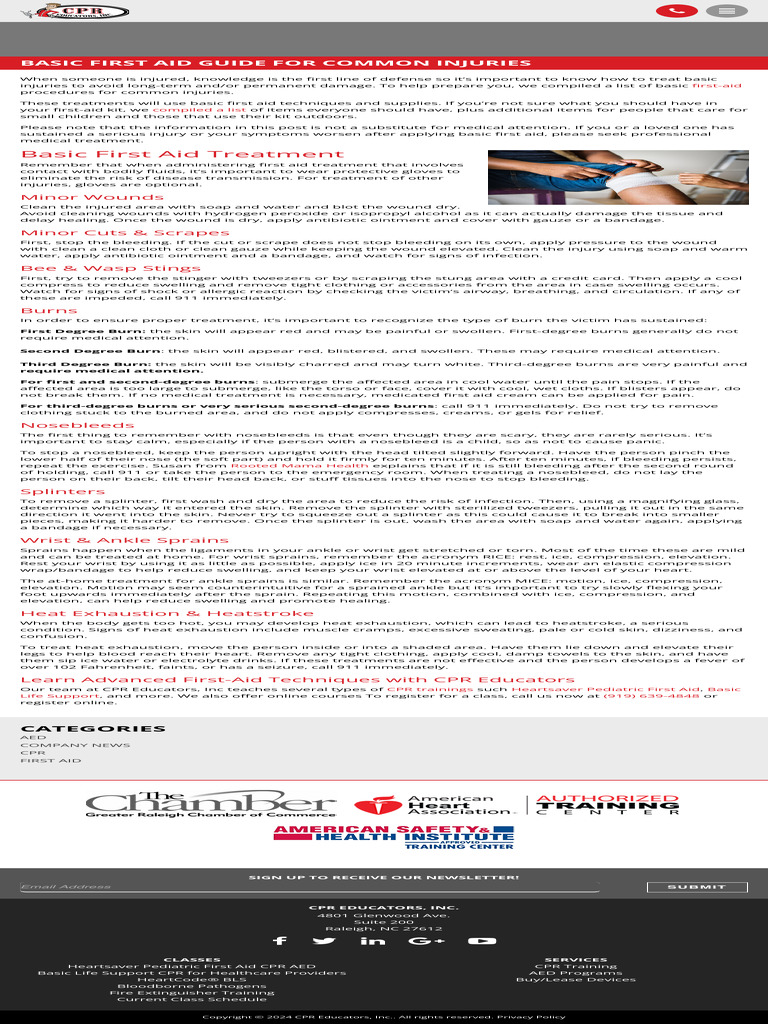 Basic First Aid Guide For Common Injuries - CPR Educators, Inc | PDF ...