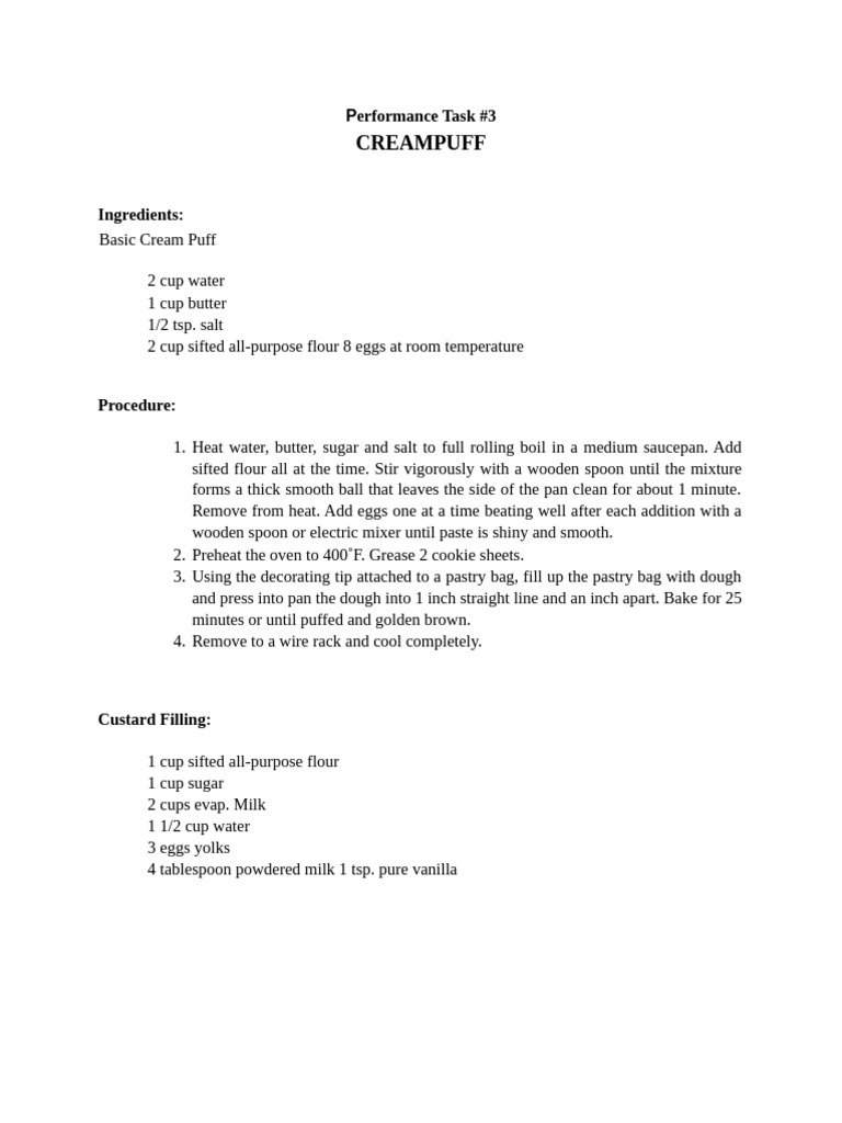 Performance Task 5 Cream Puff | PDF | Custard | Spoon
