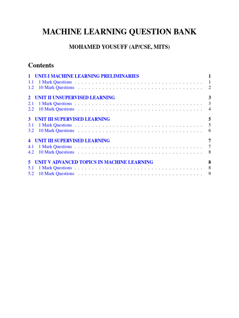 ML Question Bank-1 | PDF | Cluster Analysis | Regression Analysis
