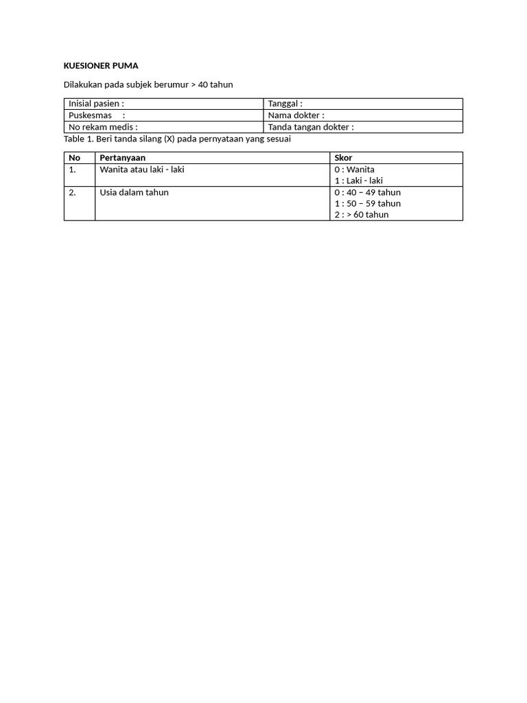 Kuesioner Puma | PDF