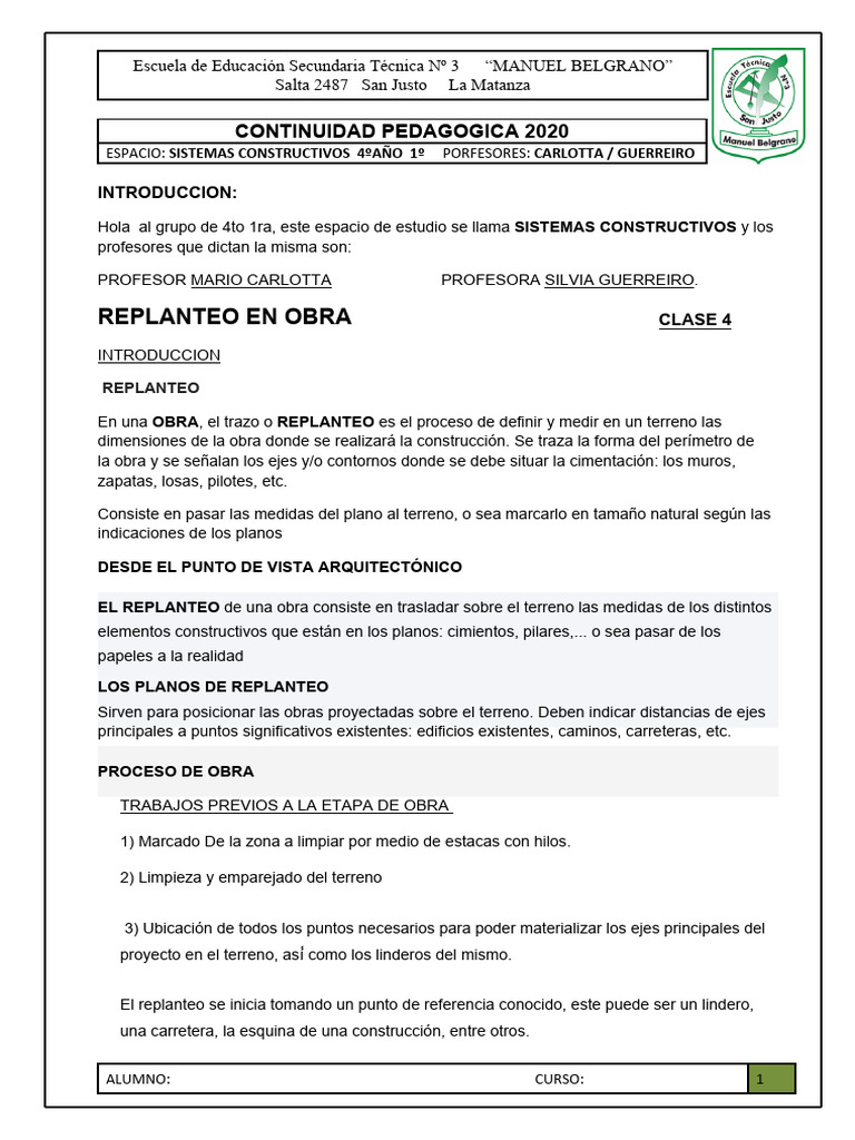 (Template) SIST - CONST. 4º1º CLASE 4-REPLANTEO EN OBRA - GUERREIRO-CARLOTTA | PDF | Fundación ...