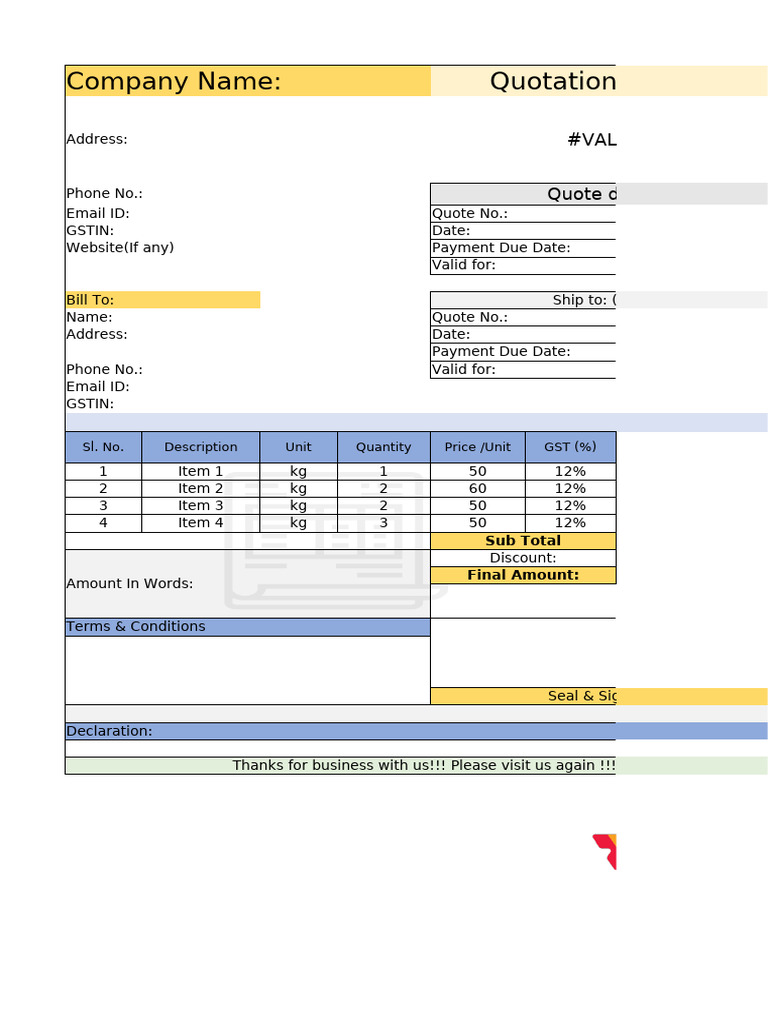 Quotation Template with Pricing Details | PDF