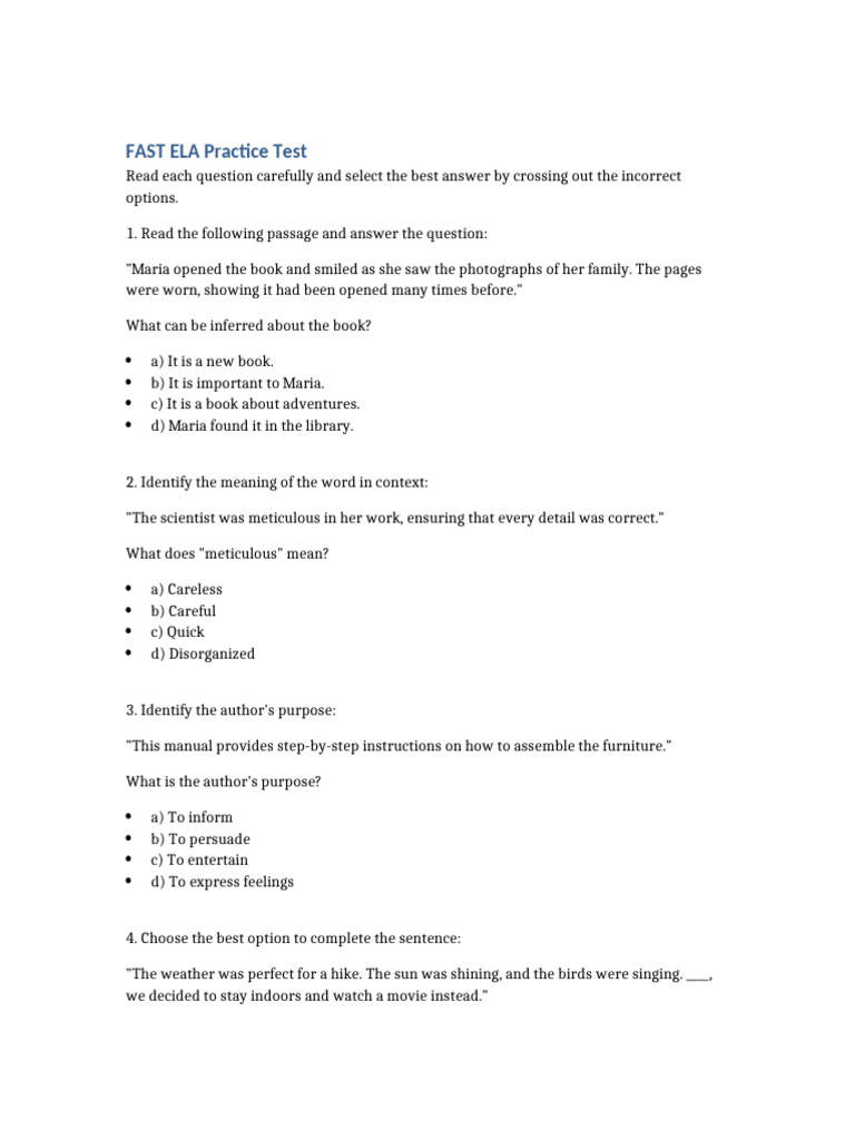 Fast ELA Practice Test Questions | PDF