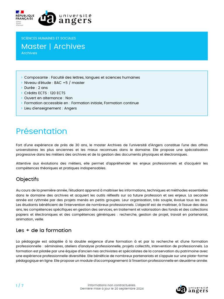 Master Archives à l'Université d'Angers | PDF | Archives | Archiviste