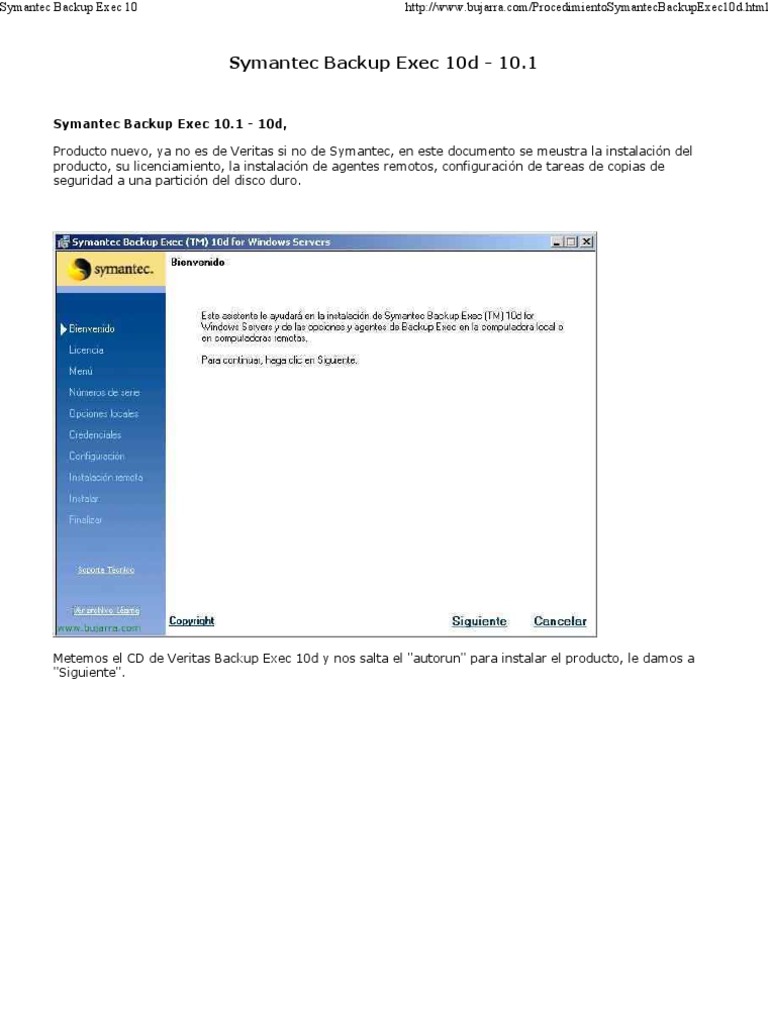 Procedimiento Symantec Backup Exec 10 D | PDF | Apoyo | Tecnología digital