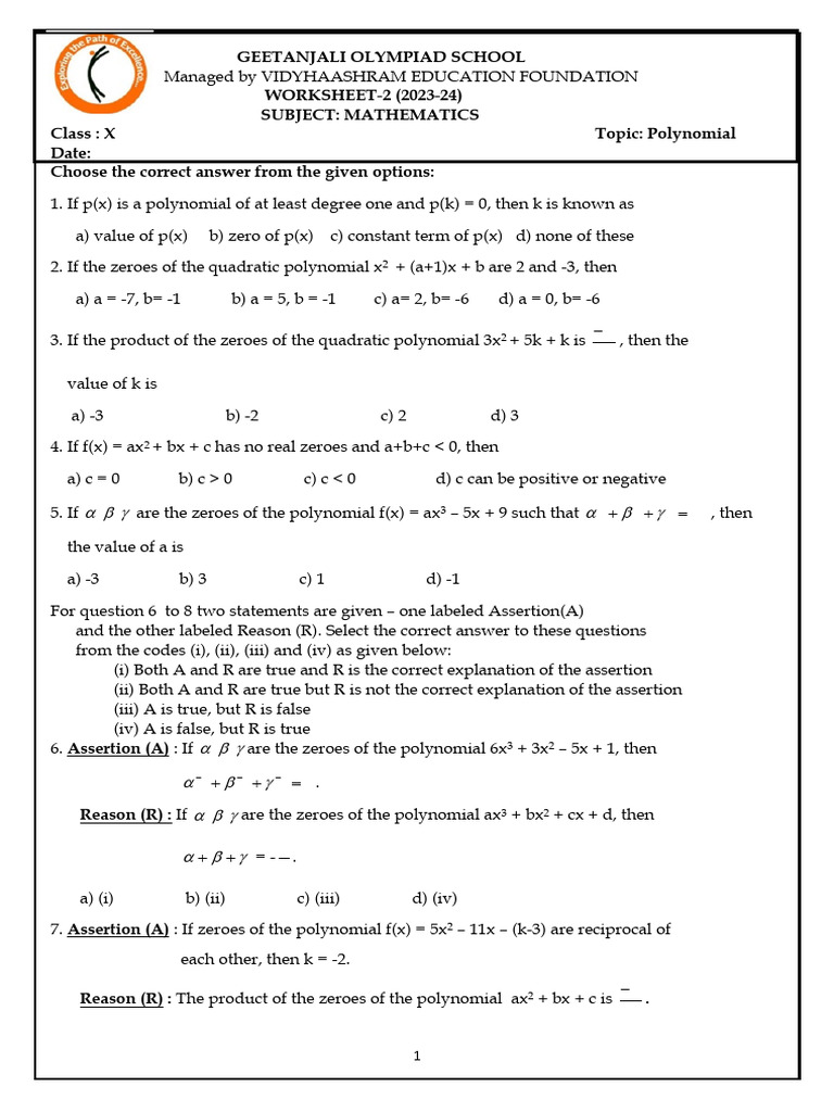 Grade 10 Work sheets (5 chapters) | PDF | Quadratic Equation | Polynomial