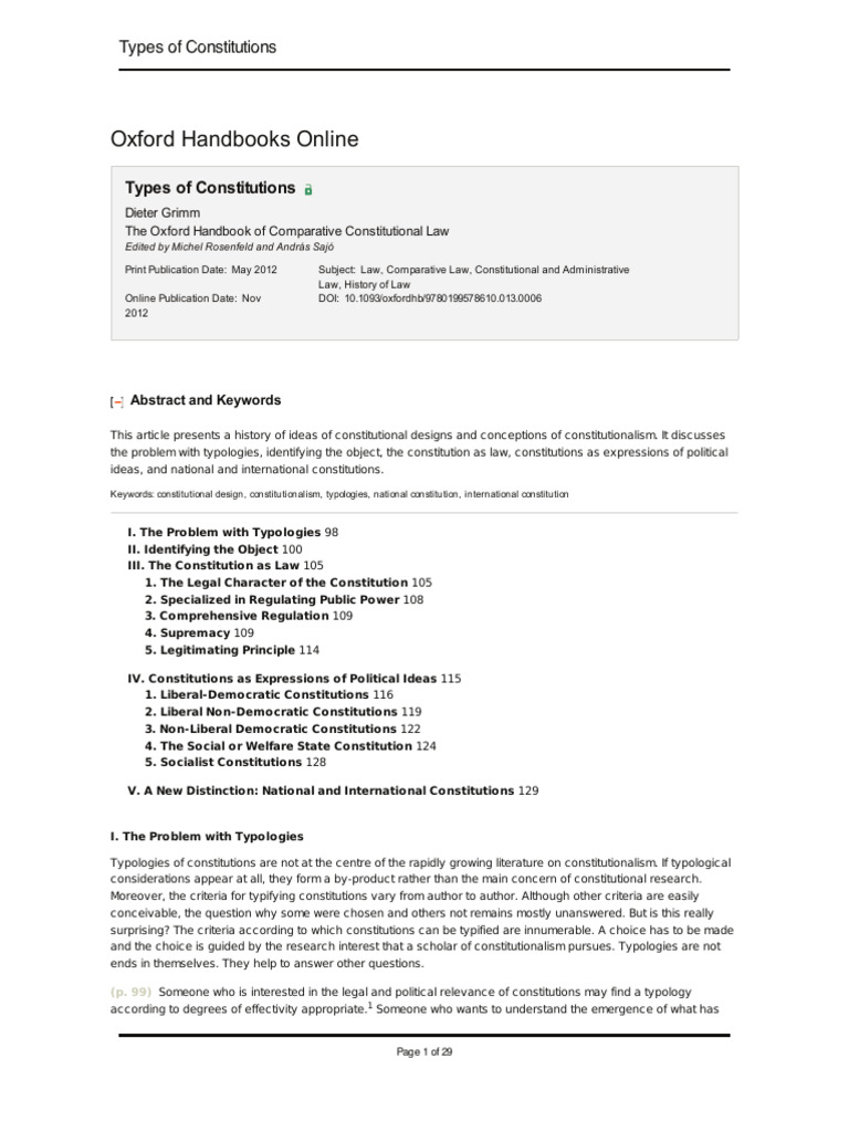 Dieter Grimm, Types of Constitutions | PDF