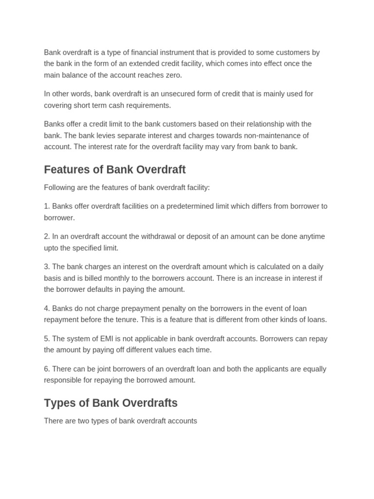 Bank Overdraft is a Type of Financial Instrument That is Provided to Some Customers by the Bank ...