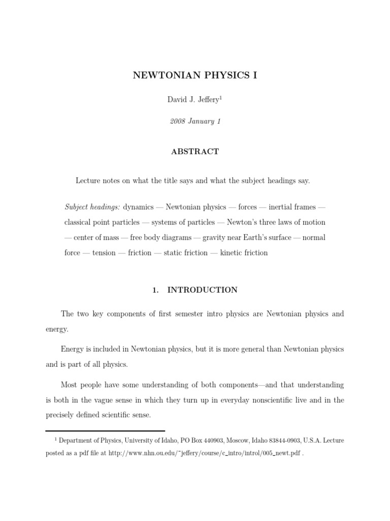 Newtonian Physics Lecture Notes | PDF | Force | Acceleration