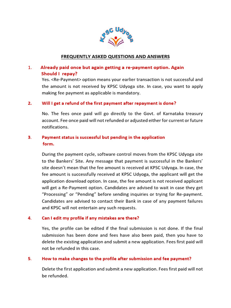 FAQ KPSC Udyoga | PDF | Fee | Computing