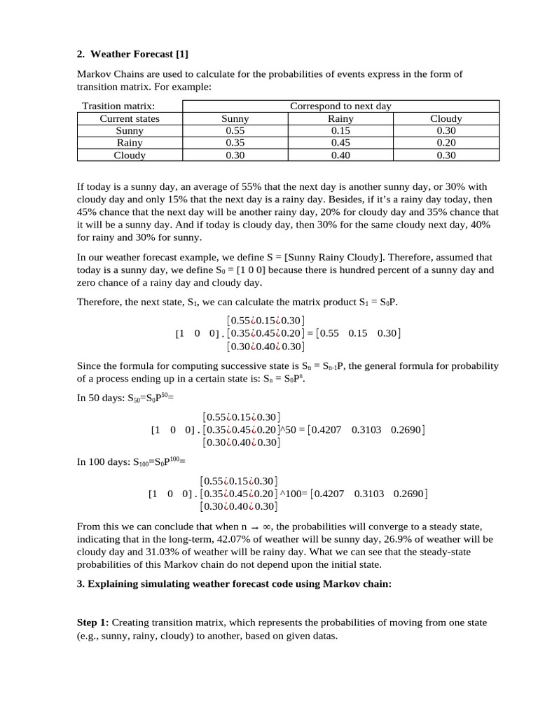 Explaining simulating weather forecast code using Markov chain | PDF | Markov Chain | Applied ...