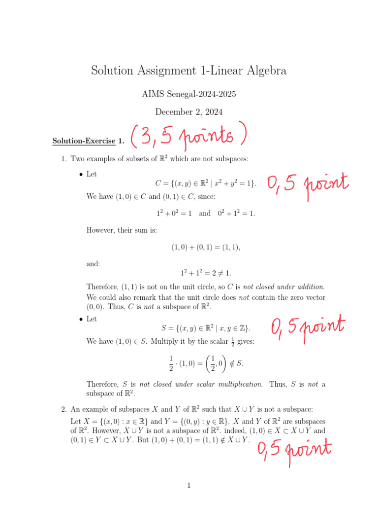 Solution Assignment 1 Linear Algebra | PDF | Linear Subspace | Eigenvalues And Eigenvectors