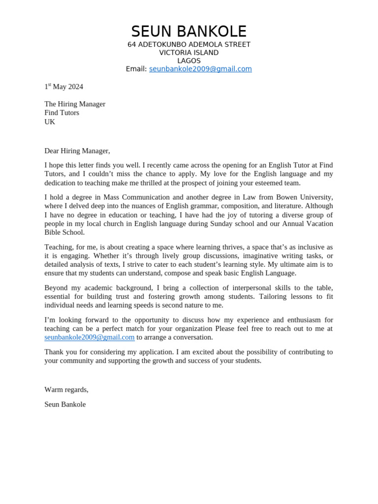 Sample Cover Letter | PDF