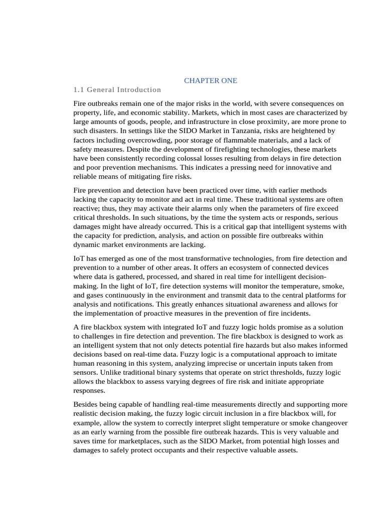 CHAPTER ONE DESIGN OF FIRE BLACKBOX WITH FUZZEY LOGIC CIRCUIT FOR SIDO MARKET USING (IoT) | PDF ...