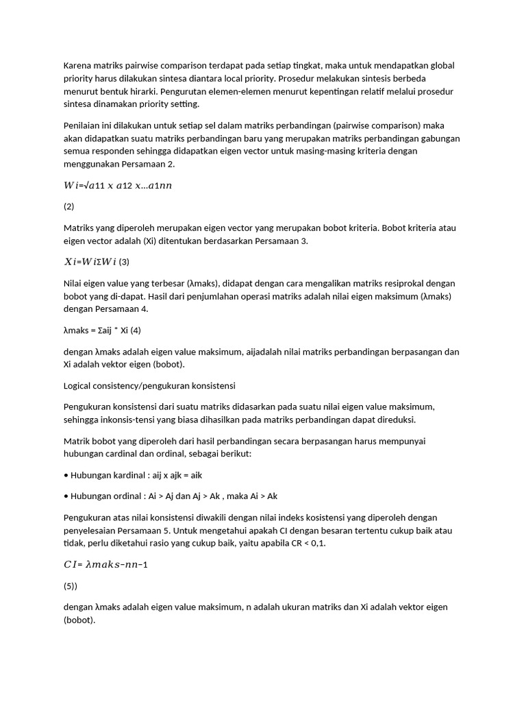 Karena Matriks Pairwise Comparison Terdapat Pada Setiap Tingkat | PDF