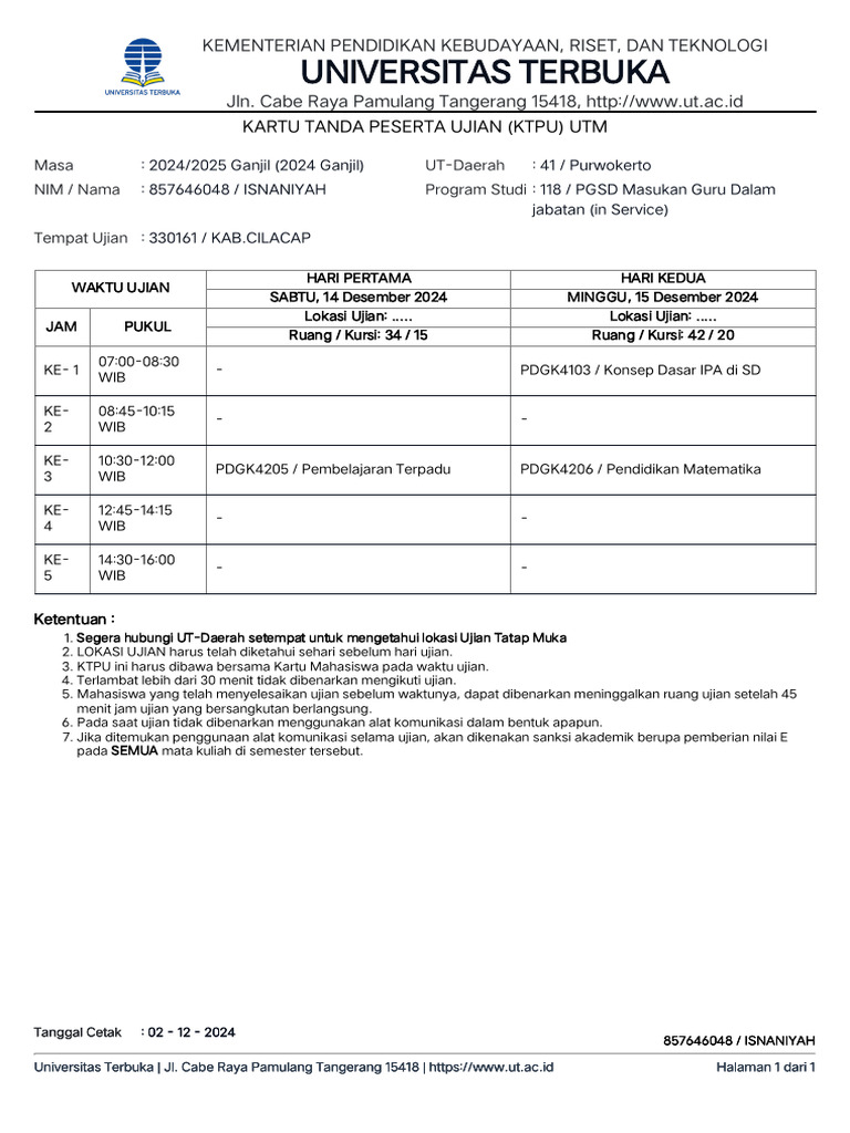 Jadwal Uas | PDF