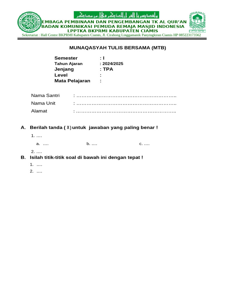 Contoh Kop Surat TPA BKPRMI | PDF
