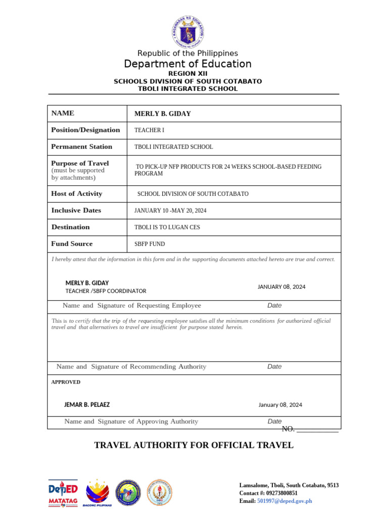 Tboli Is Travel Authority X Locator Slip | PDF | Government