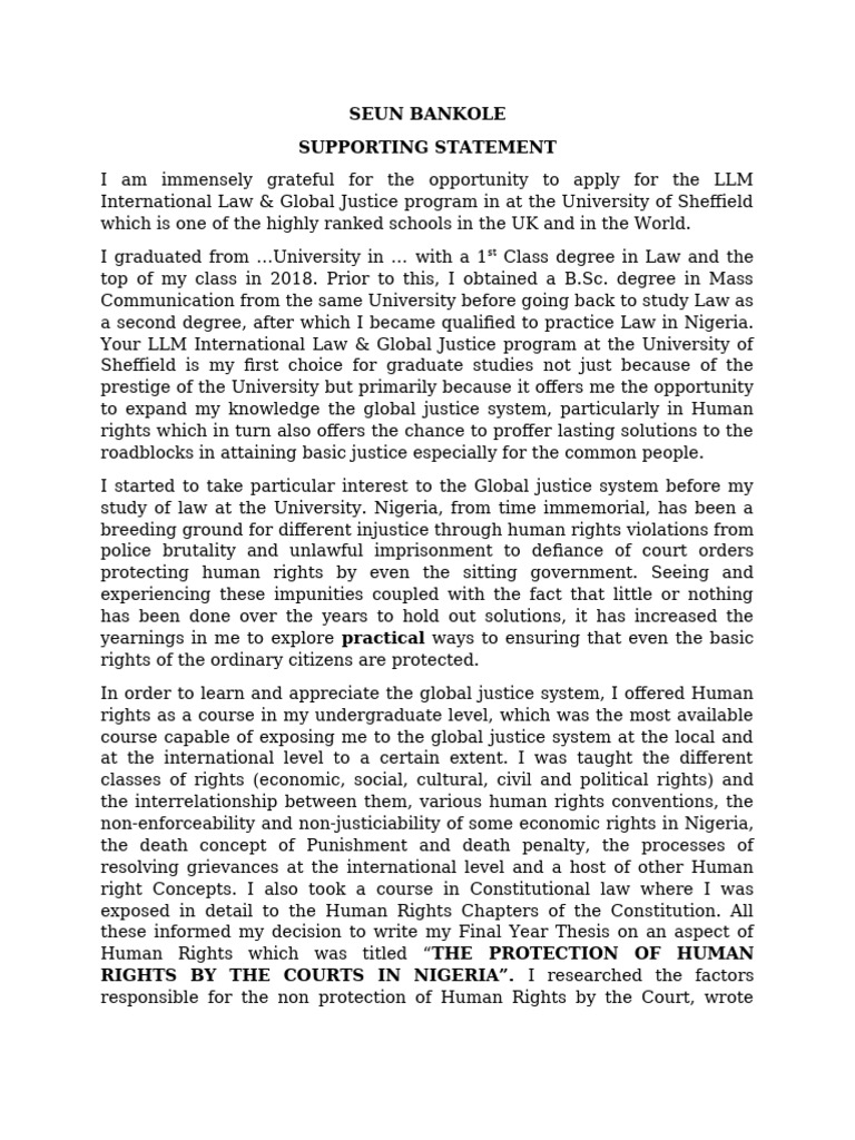 Sample Supporting Statement | PDF | Human Rights | Public Sphere