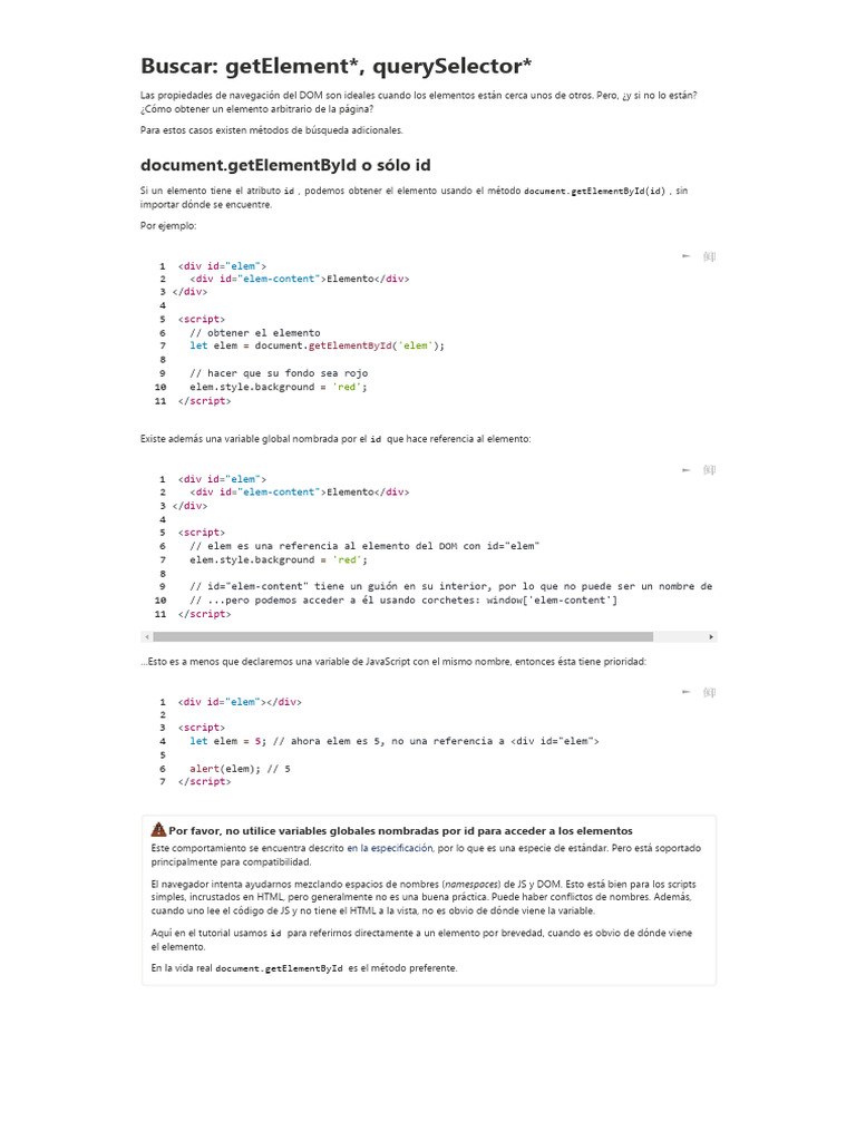 Buscar_ getElement_, querySelector_ | PDF | Modelo de objeto de ...