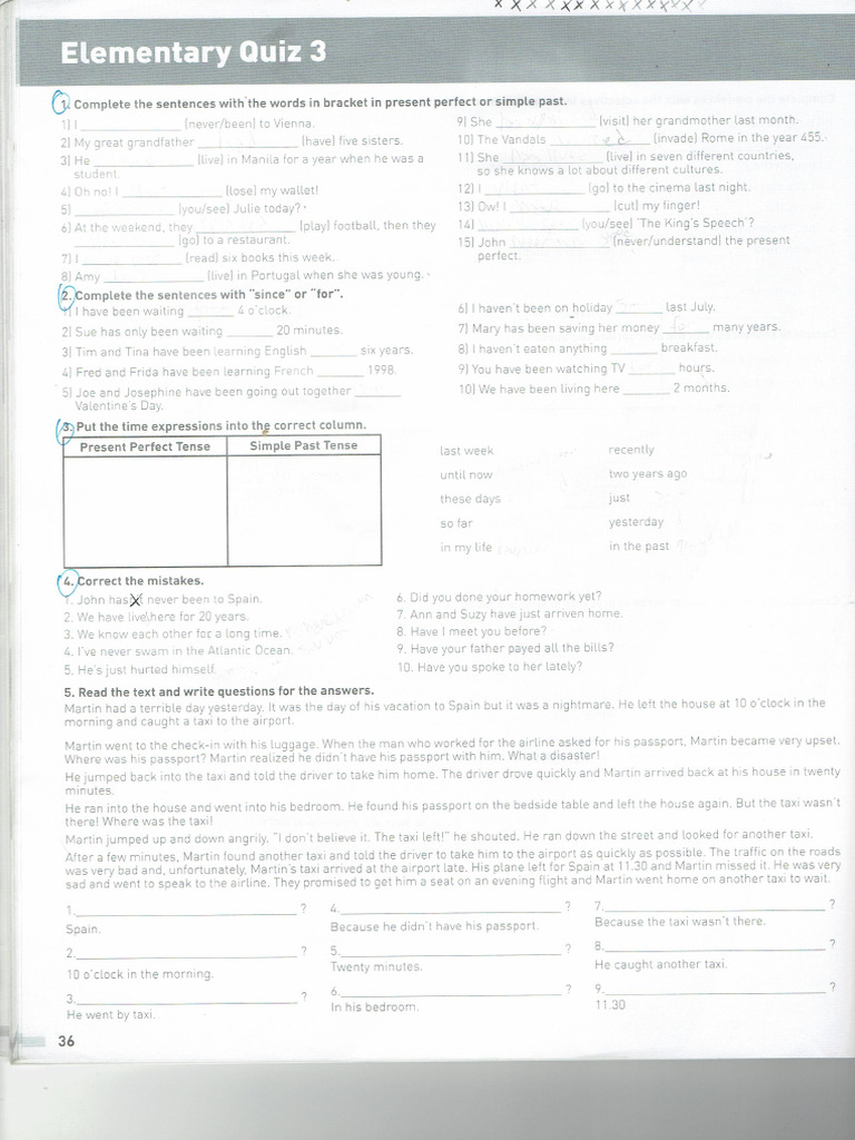 Elementary A2 Test Qui̇z | PDF