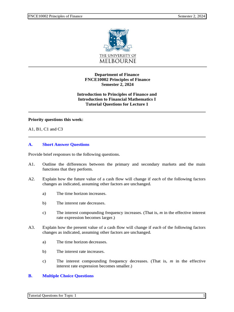 Tutorial 1 with solutions | PDF | Bonds (Finance) | Present Value
