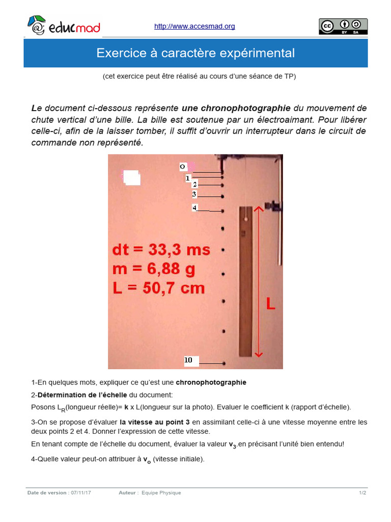 Chronophotographie de Chute Libre | PDF | Vitesse | Physique