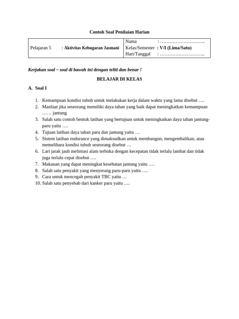 Contoh Soal Penilaian Harian | PDF