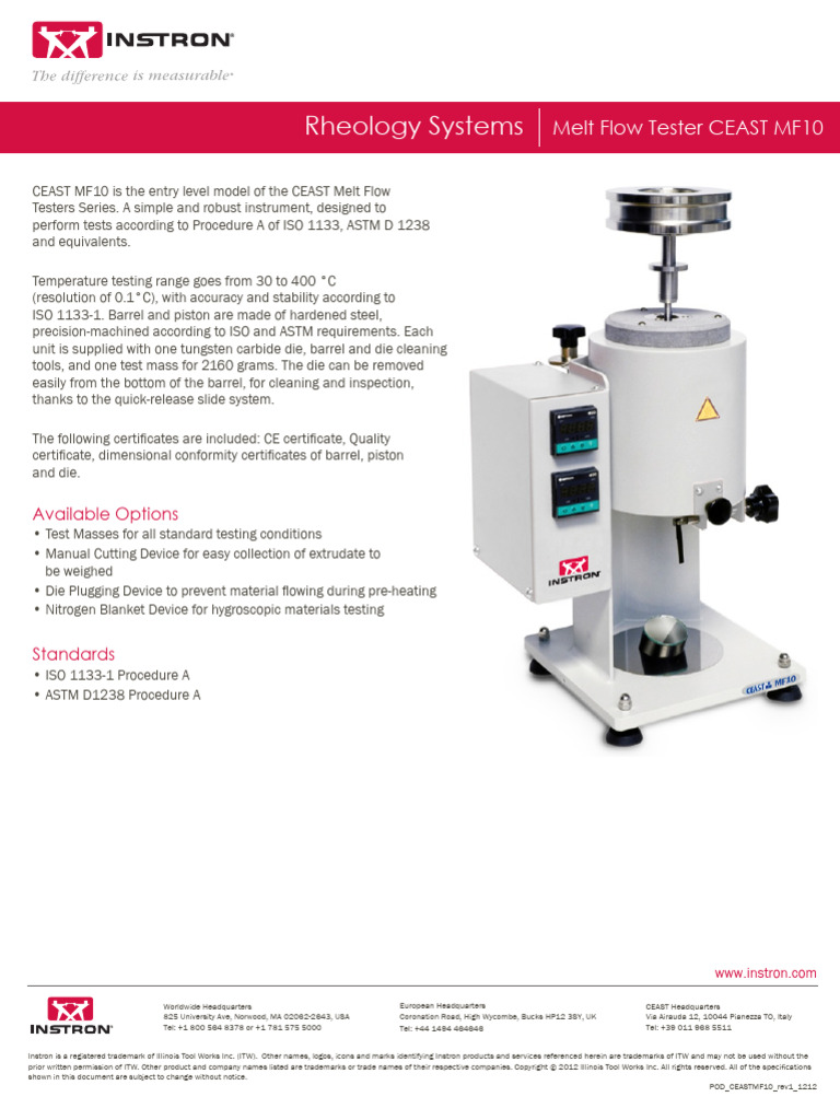 Melt Flow Tester CEAST MF10 | PDF | Materials