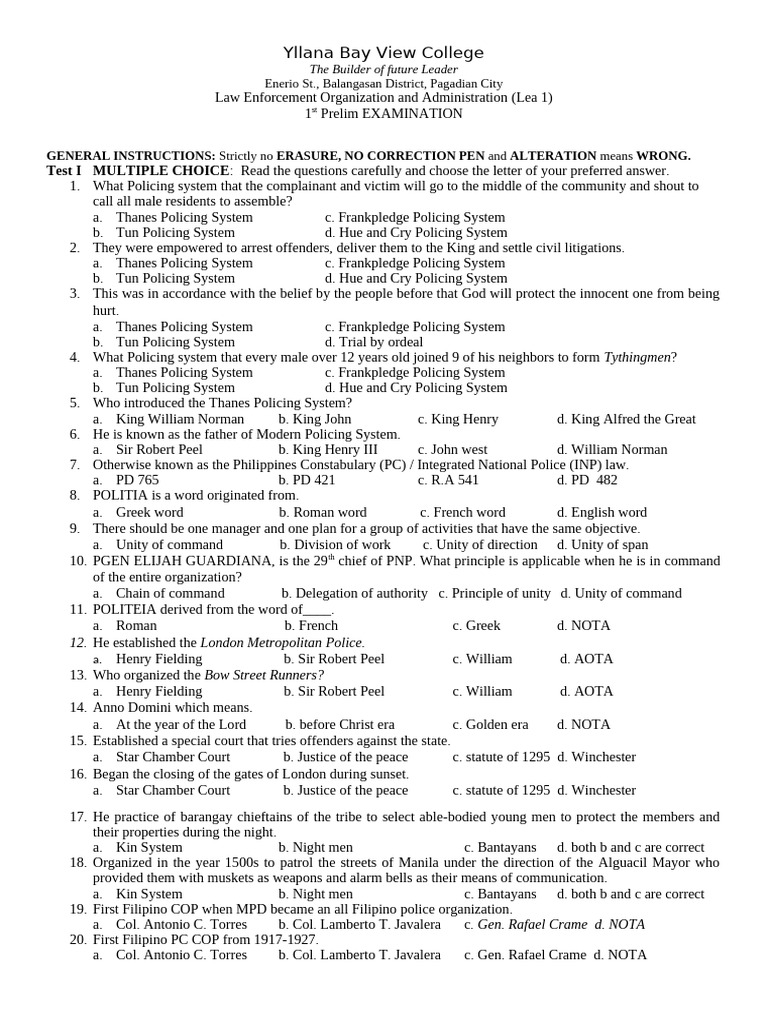Lea 1-Prelims (1) | PDF | Police | Power (Social And Political)