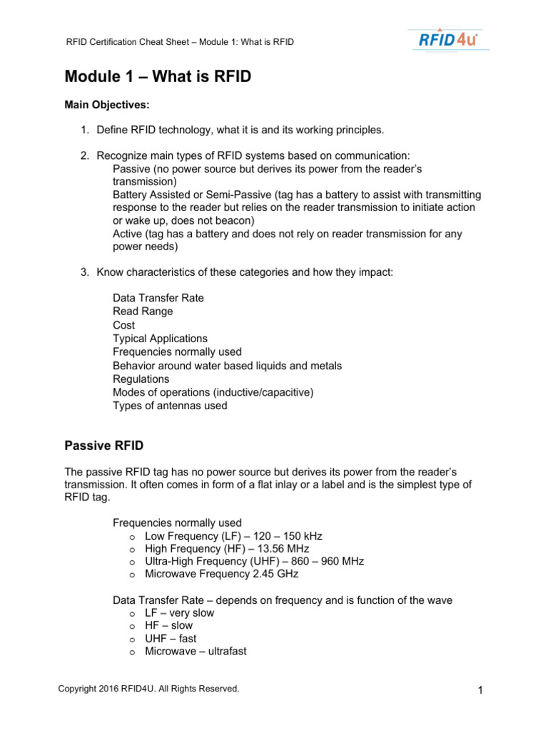 1 Cheat Sheet What Is RFID | PDF | Radio Frequency Identification ...
