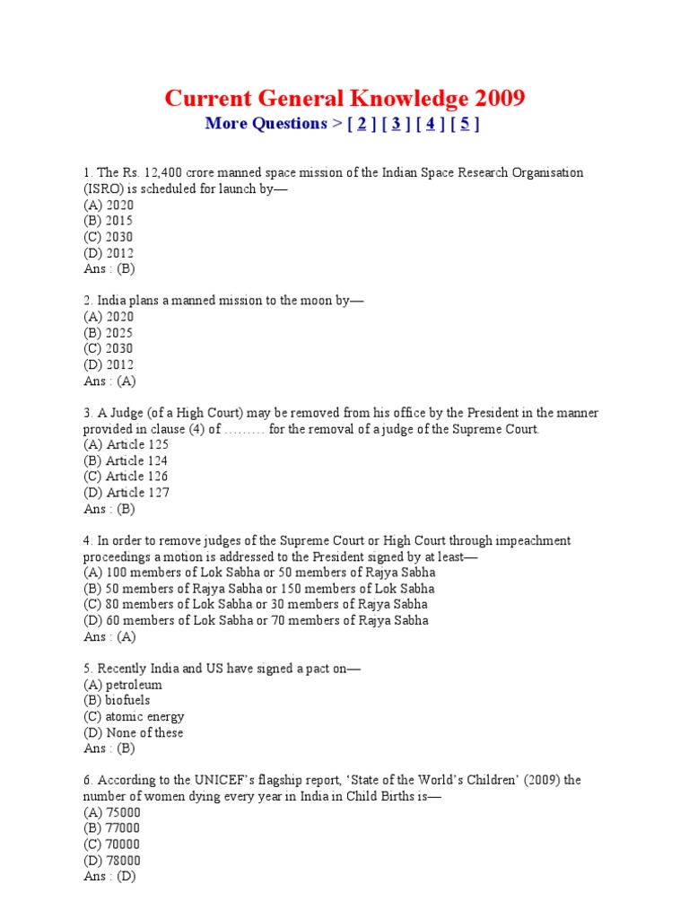Current General Knowledge 2009 | PDF