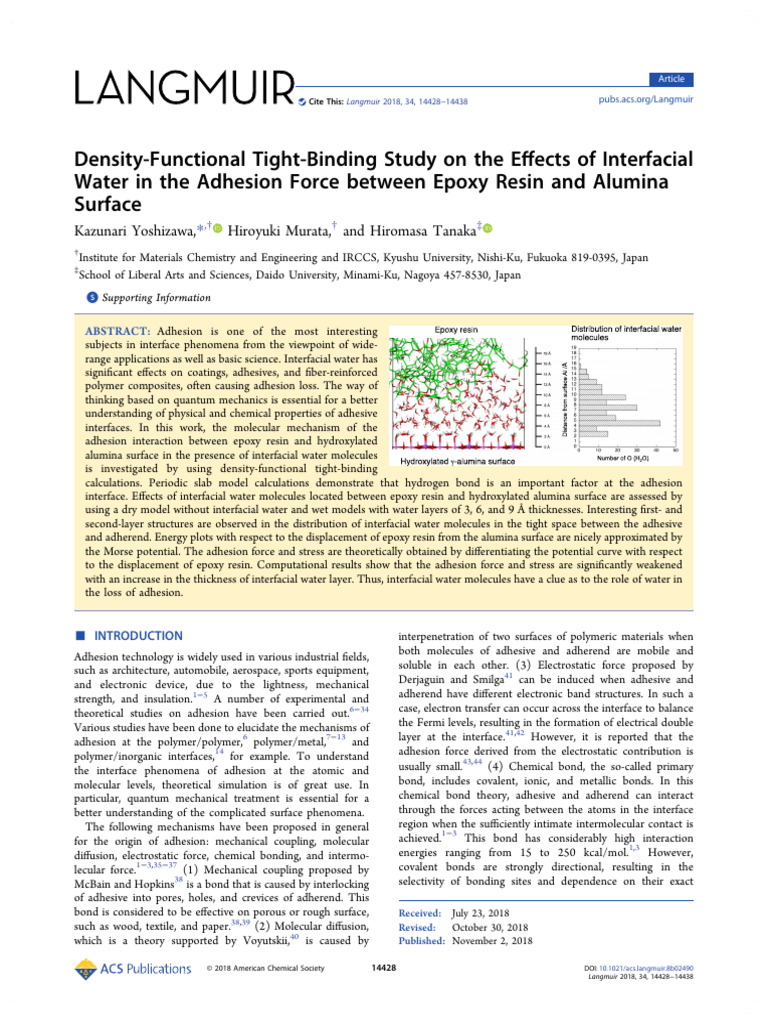 Yoshizawa Et Al 2018 Density Functional Tight Binding Study On The Effects of Interfacial Water ...
