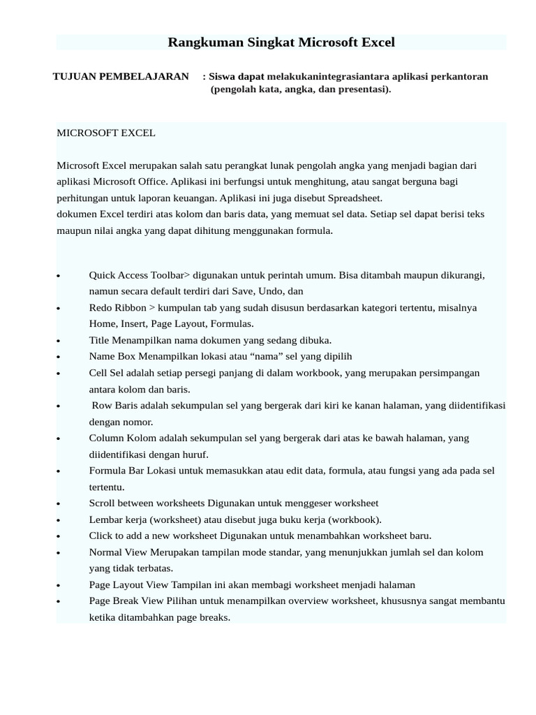 Rangkuman Fitur Microsoft Excel | PDF