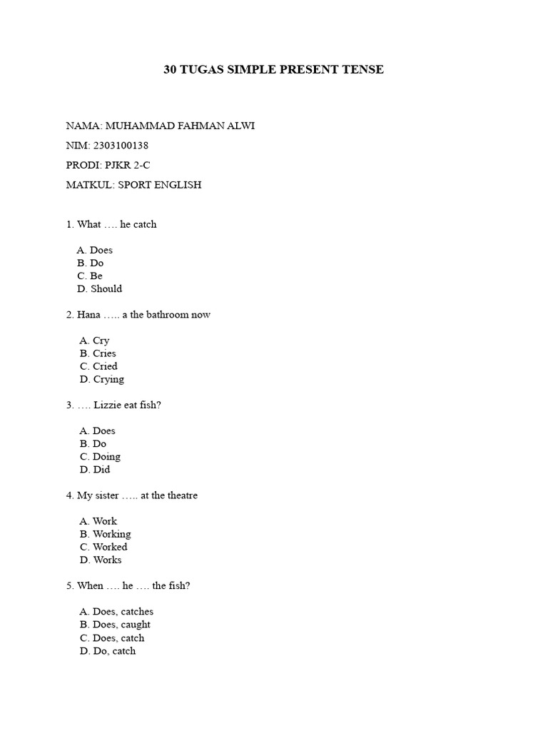 Simple Present Tense Exercises | PDF