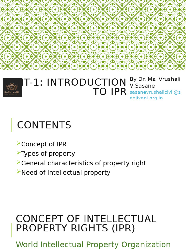 Unit-1 Introduction To IPR (Autosaved) | PDF | Intellectual Property | Property