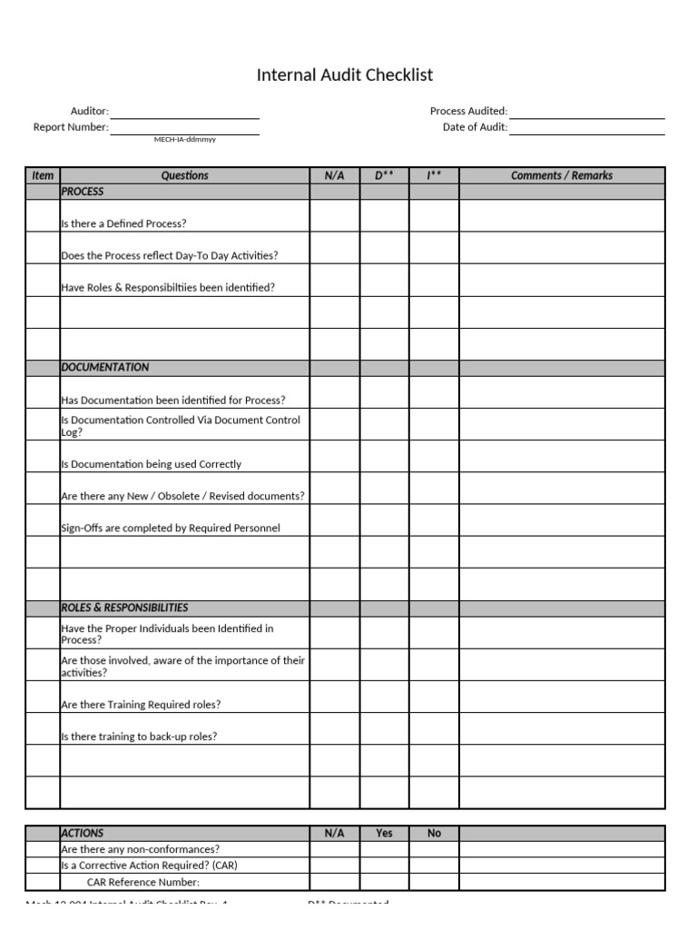 Mech 12-004 Internal Audit Checklist Rev. 1 | PDF