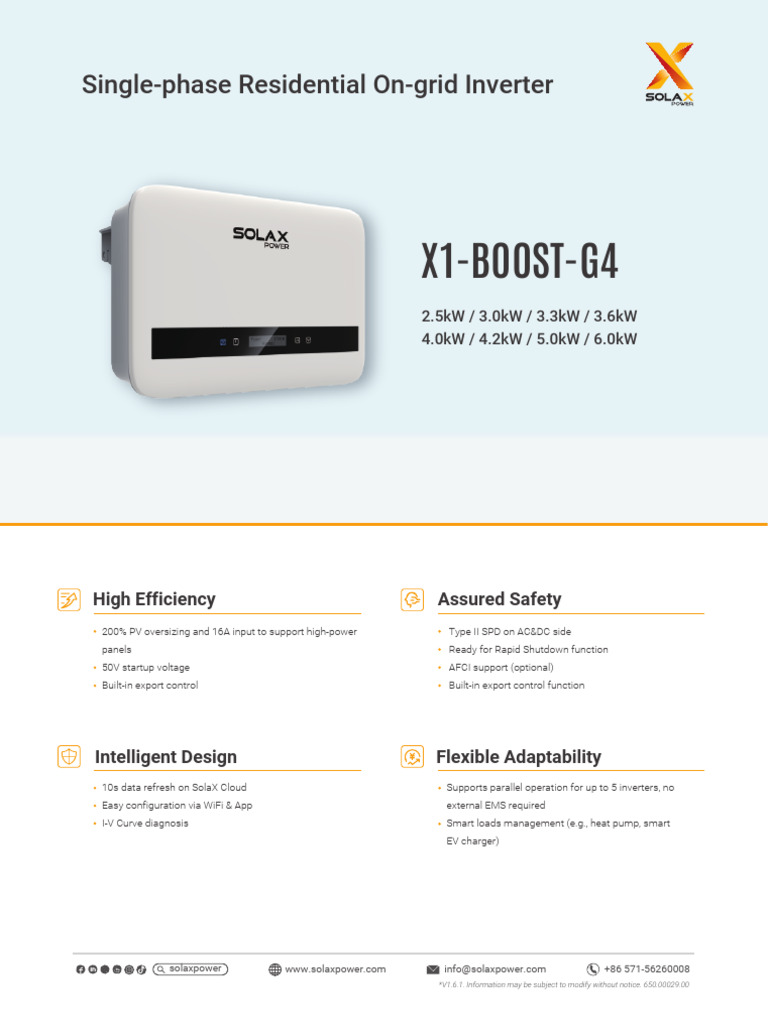 Solax x1 Boost g4 Datasheet en | PDF | Physical Quantities | Manufactured Goods