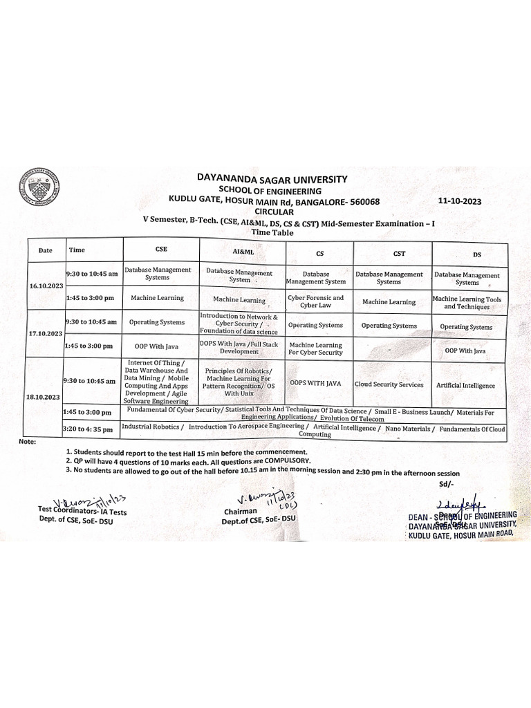 5th Sem MSE-1 TT | PDF