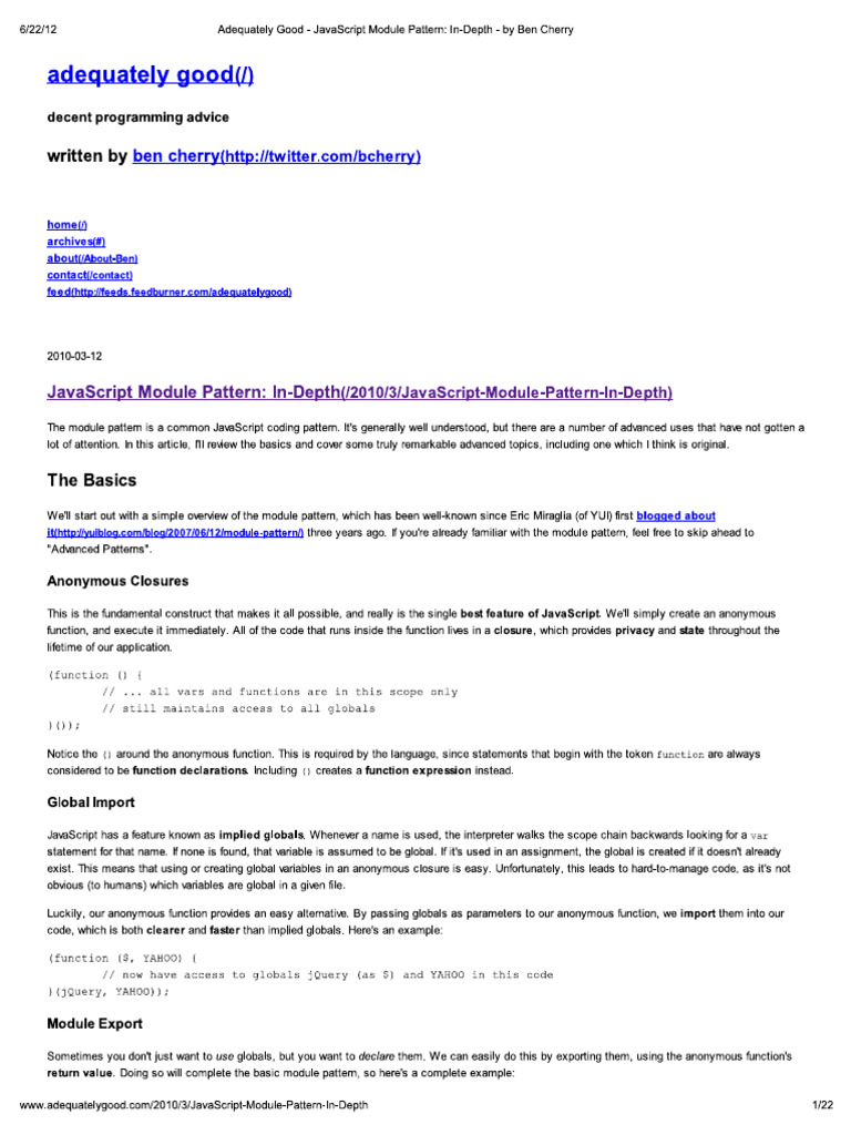 Adequately Good - JavaScript Module Pattern - In-Depth - by Ben Cherry ...