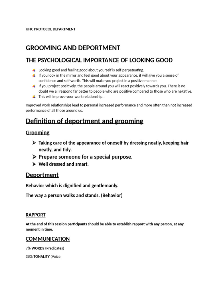 UFIC PROTOCOL DEPARTMENT grooming and deportment | PDF | Blouse | Dress