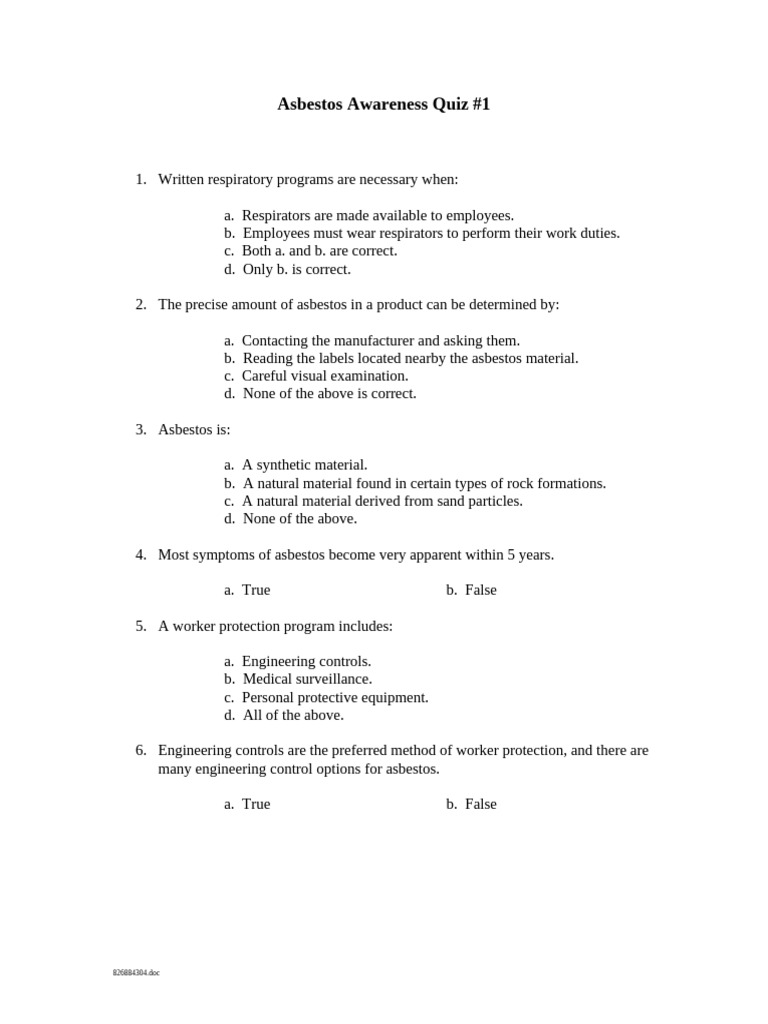 Asbestos Awareness Quiz for Training | PDF | Asbestos | Hazards